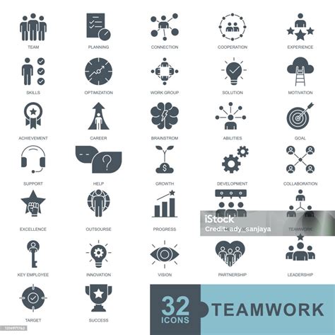 비즈니스 팀워크 팀 빌딩 작업 그룹 및 인적 자원은 얇은 선 글리프 솔리드 채워진 컬러 웹 아이콘 세트로 최소화됩니다 아이콘 컬렉션입니다 간단한 벡터 그림 아이콘에 대한