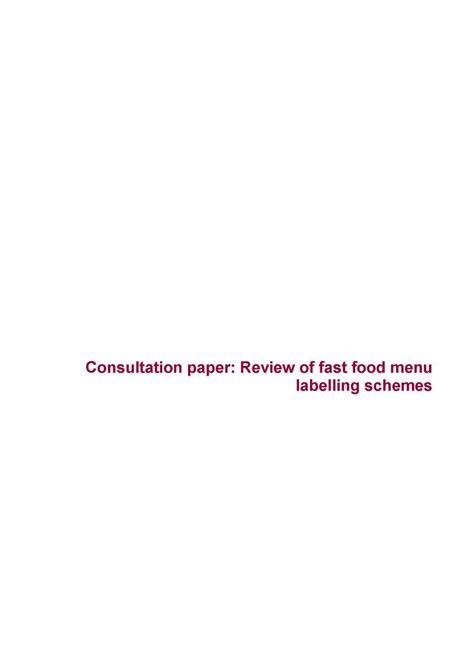 Review Of Fast Food Menu Labelling Schemes Consultation Paper Food