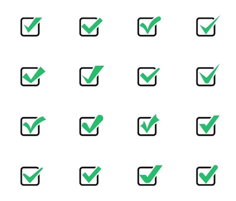 사각형의 확인 표시 아이콘 집합 확인 표시 또는 눈금 녹색 확인 기호 프리미엄 벡터