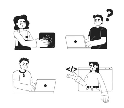 Premium Vector Programmers In It Industry Monochromatic Flat Vector