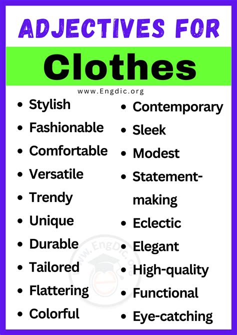 Adjective Words To Describe Clothes And Dresses Exaip