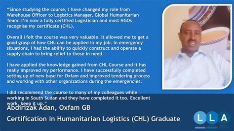 Humanitarian Logistics And Supply Chain Certification Testimonials 2018