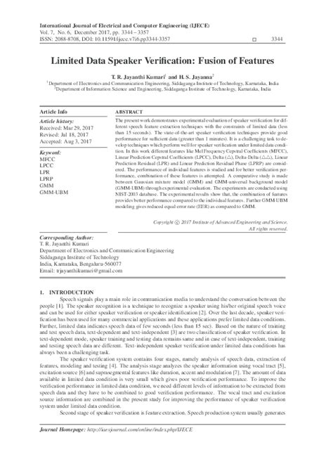 Pdf Limited Data Speaker Verification Fusion Of Features