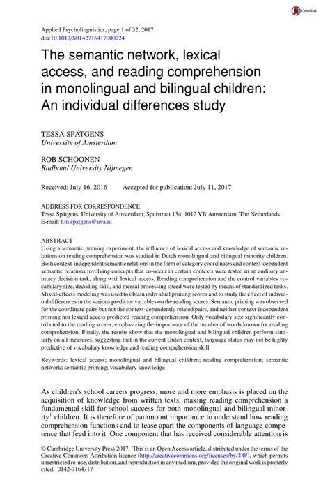 Pdf The Semantic Network Lexical Access And Reading Comprehension In Monolingual And