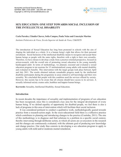 PDF SEX EDUCATION ONE STEP TOWARDS SOCIAL INCLUSION OF THE INTELLECTUAL DISABILITY