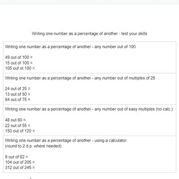 Writing One Number As A Percentage Of Another Test Your Skills