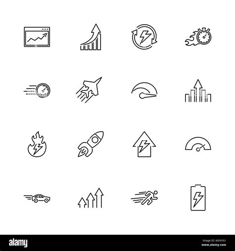 Performance Productivity Outline Icons Set Black Symbol On White Background Performance