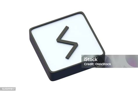 흰색 배경에 분리된 버튼에 있는 Sowilo 룬 고대 독일어 알파벳입니다 신비로운 상징 스칸디나비아 Futhark 오컬트 기호입니다 옛 북유럽 문자입니다 3d 렌더링 0명에