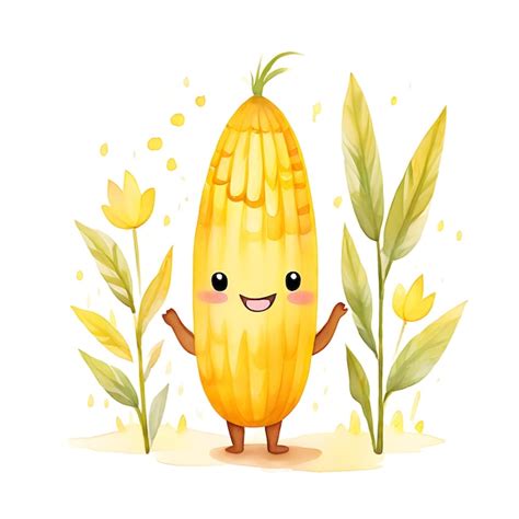 A Cartoon Drawing Of A Corn Cob With A Smile On His Face Premium Ai