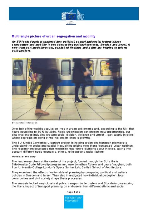 Pdf Multi Angle Picture Of Urban Segregation And Mobility