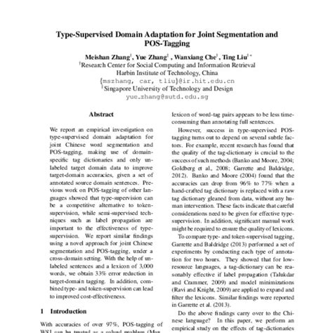 Type Supervised Domain Adaptation For Joint Segmentation And Pos Tagging Acl Anthology