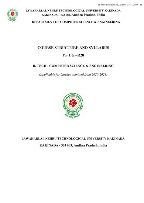 CSE UG R IV Years Course Structure JAWAHARLAL NEHRU TECHNOLOGICAL UNIVERSITY KAKINADA