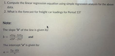 Solved 1 Compute The Linear Regression Equation Using