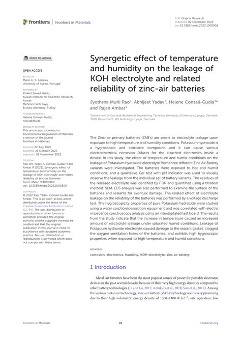 Pdf Synergetic Effect Of Temperature And Humidity On The Leakage Of Koh Electrolyte And