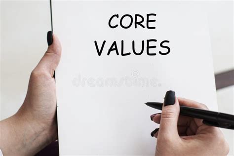 Words Core Values Writes Girl On A Blank White Sheet Stock Image