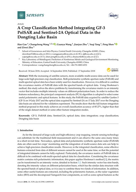 Pdf A Crop Classification Method Integrating Gf 3 Polsar And Sentinel 2a Optical Data In The
