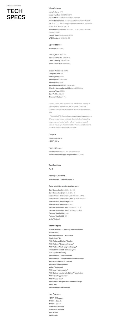 Xfx Speedster Qick319 Radeon Rx 7800 Xt Core Gaming 16gb Graphics Cards Scorptec Computers