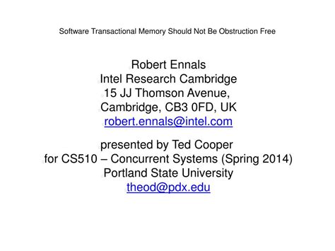 Ppt Software Transactional Memory Should Not Be Obstruction Free