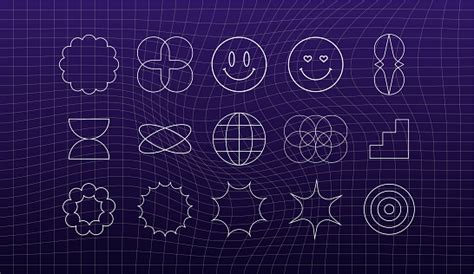디자인을위한 복고풍 미래 지향적 인 요소 Y2k 스타일의 추상 그래픽 기하학적 기호와 개체의 큰 컬렉션입니다 메모 포스터 배너 스티커 명함 로고에 대한 템플릿 0명에 대한