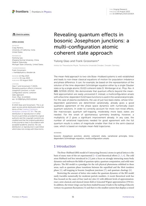 Pdf Revealing Quantum Effects In Bosonic Josephson Junctions A Multi Configuration Atomic