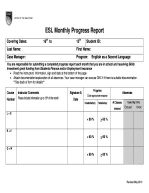 Esl Progress Report Samples Fill And Sign Printable Template Online