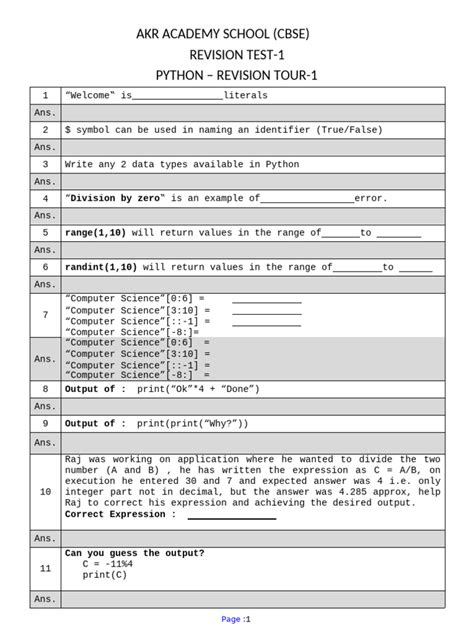 Revision Test 1 Pdf Python Programming Language Boolean Data Type