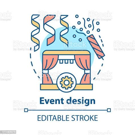 이벤트 디자인 개념 아이콘입니다 휴일 축 하 준비 아이디어 얇은 라인 일러스트 콘서트 연극 공연 기획 무대 건설 벡터 절연 윤곽선 도면 편집 가능한 스트로크 0명에 대한