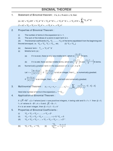 Statement Of Binomial Theorem Pdf Number Theory Mathematical Concepts
