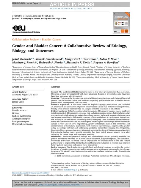Gender And Bladder Cancer Pdf Cancer Prostate Cancer