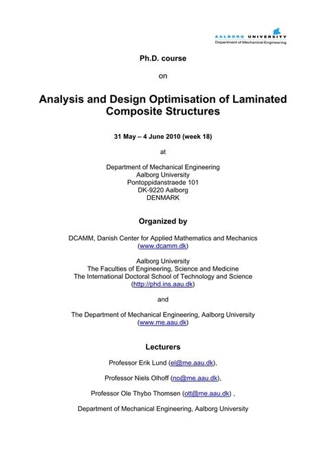 Analysis And Design Optimisation Of Laminated Composite Structures
