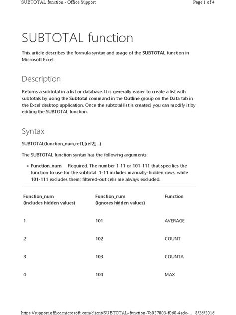 Subtotal Function Pdf Microsoft Excel Data Management