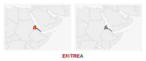 Two Versions Of The Map Of Eritrea With The Flag Of Eritrea And Highlighted In Dark Grey
