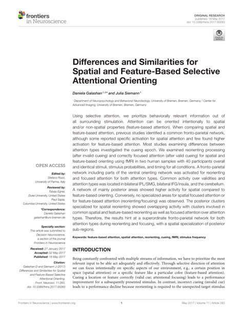 Pdf Differences And Similarities For Spatial And Feature Based Selective Attentional Orienting