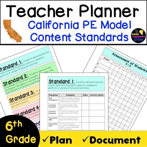 6th Grade California Physical Education Standards Printable Teacher Planner