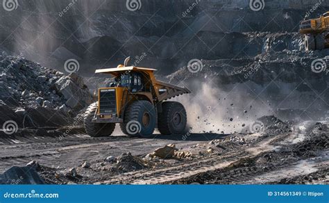 yellow grader in construction site at coal mine royalty free stock