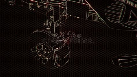 Holographic Animation Of 3d Wireframe Car Model With Engine Stock Illustration Illustration Of