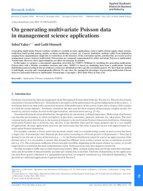 Pdf On Generating Multivariate Poisson Data In Management Science