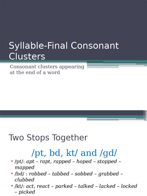 Syllable Final Consonant Clusters Pdf Consonant Linguistics