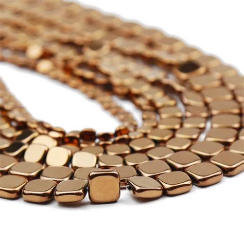 주얼리 제작용 구리 천연 적철광 스톤 플랫 스퀘어 스페이서 루즈 비즈 Diy 매력 팔찌 액세서리 4mm 6mm 8mm