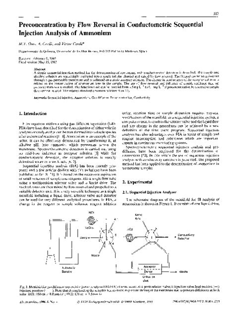 Pdf Preconcentration By Flow Reversal In Conductometric Sequential Injection Analysis Of Ammonium