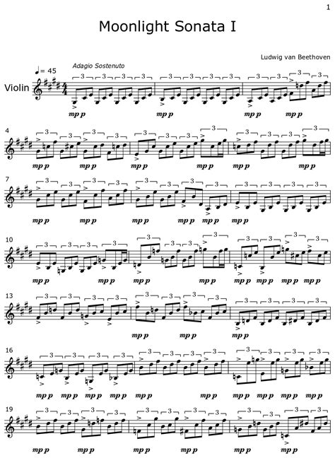 Moonlight Sonata I Sheet Music For Violin
