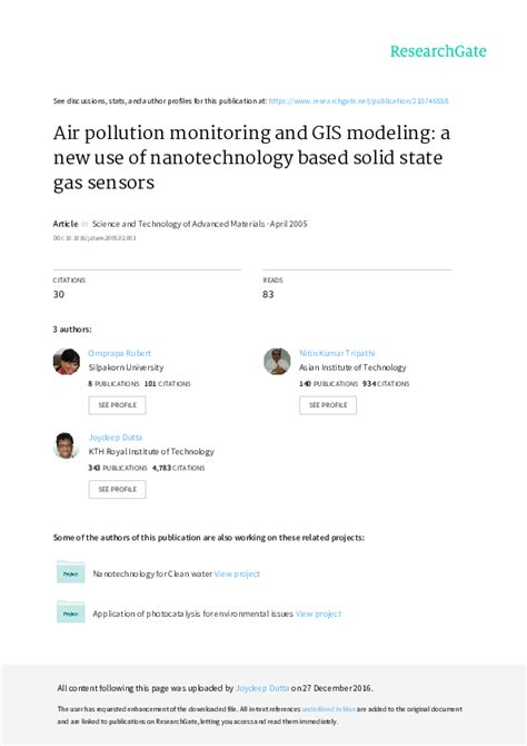 Pdf Air Pollution Monitoring And Gis Modeling A New Use Of Nanotechnology Based Solid State