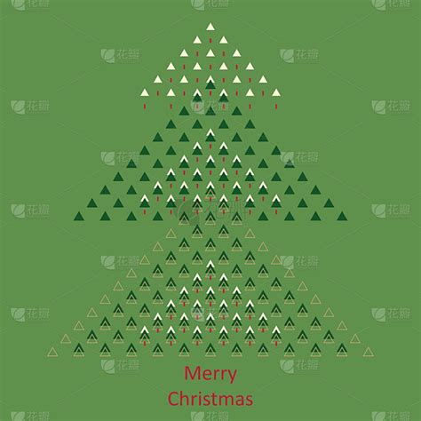 几何快乐圣诞贺卡与圣诞树在绿色的背景。