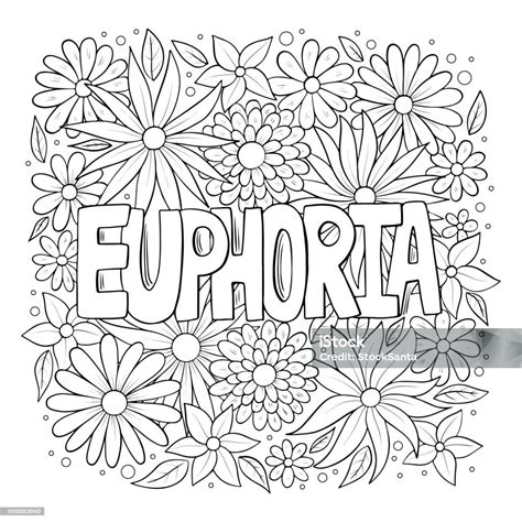 꽃과 함께 손으로 그린 행복감 성인을 위한 스트레스 방지 색칠 페이지 소셜 미디어 섬유 티셔츠 가방에 대 한 벡터 디자인 요소 컬러링 북 페이지 일러스트레이션 기법에 대한