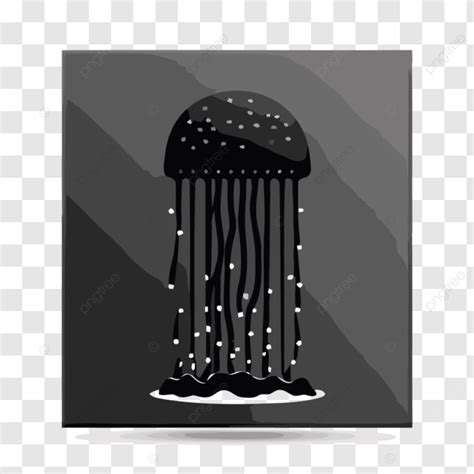 빗방울이 있는 흑백 해파리 벡터 흰색 배경에 있는 단순한 검은색 해파리 아이콘 그림자 없음 작은 프레임 중앙 Png 일러스트 및 벡터 에 대한 무료 다운로드