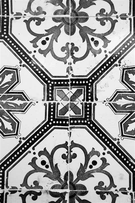 Old Ceramic Tile With Black And White Pattern Stock Image Image Of