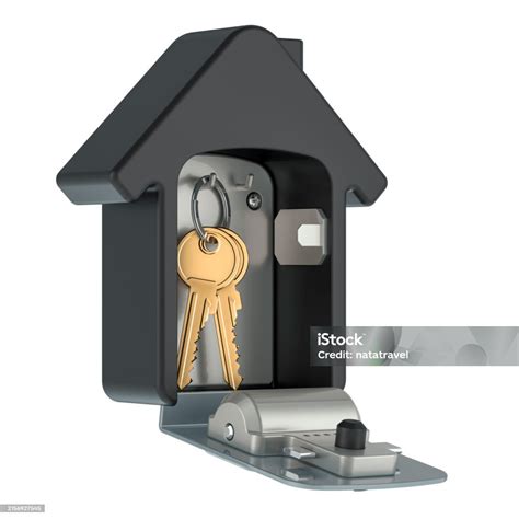 내부에 숫자 코드와 열쇠가 있는 보안 잠금 상자 열쇠 보관 및 이동을 위한 집 모양 3d 렌더링 3차원 형태에 대한 스톡 사진 및 기타 이미지 Istock