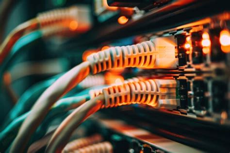 Closeup Of Network Cables Connected To Ports On A Patch Panel Premium AI Generated Image
