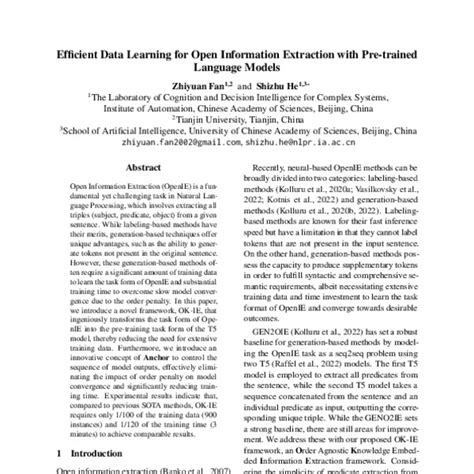 Efficient Data Learning For Open Information Extraction With Pre Trained Language Models Acl