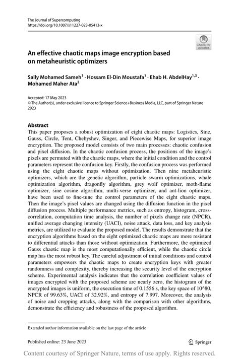 An Effective Chaotic Maps Image Encryption Based On Metaheuristic Optimizers Request Pdf